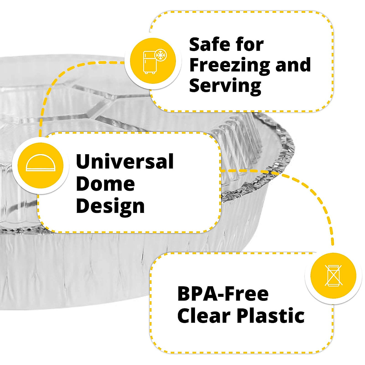 IDL Packaging 9" Round Dome Lid for Aluminum Foil Pan (Pack of 100) - Clear Plastic Lid for 9" Aluminum Container - Disposable Aluminum Pans Cover for Takeout, Serving, Freezing