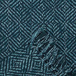 Chanasya Soft Teal Chenille Knitted Diamond Textured Decorative Throw Blanket - Geometric Lightweight Luxury Fuzzy Decor with Tassels for Couch Sofa Bed Chair Bedroom Living Room (50x65 Inches)