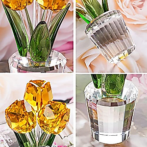 H&D HYALINE & DORA Crystal Tulips Flower Figurines, Yellow Glass Bouquet Collectible Figurines Home Decor Ornaments Gift Idea for Mothers Day, Valentine's Day, Wedding Party,Christmas Day