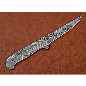 Damascus steel straight back blank blade 9.5 inches long hand forged skinning knife with 3 Pin hole, 5 inches cutting edge, 4.5" scale space, knife making supplies