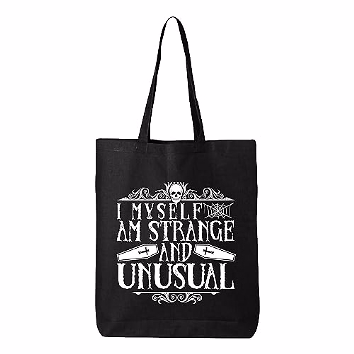 shop4ever I Myself am Strange and Unusual Halloween Trick or Treat Eco Cotton Tote Reusable Shopping Bag Black ECO 1