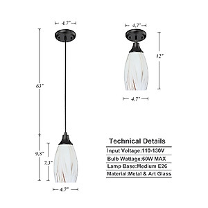 karyfine Mini Glass Pendant Light Kitchen Island Oval Ceiling Hanging lamp Shade with Black Matte finish1pack Milk Blown Glas Pendant Lighting Adjustable Cord for Hallway dining room Bathroom
