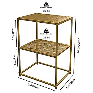 Yusong Narrow End Table, Small Gold Side Table for Small Spaces, Standing Metal Shelf, Night Stand Bedside Table for Bedroom, Sofa Couch Tables for Living Room, Gold