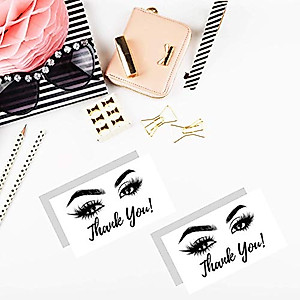 Thank You Cards | Package of 50 | Design Single Sided Size 3.5 x 2" inches False Eyelashes and Microbladed Eyebrows