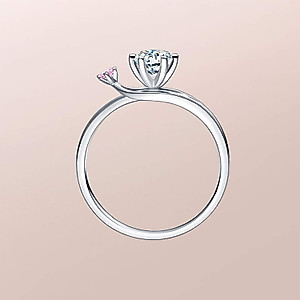 SISGEM 10K 14K 18K Real Gold Engagement Ring for Women,Set 1 Carat Round Moissanite Wedding Ring with Pink Cubic Zirconia,Wedding Anniversary Ring with Free Engraving,Size 5-11 (18K Gold)