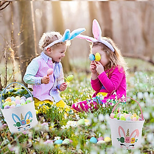 SHOKUTO Easter Bunny Basket Bags, 2Pcs - Polyester, Cotton, Multicolor, Round, 9"x 9"x 10"