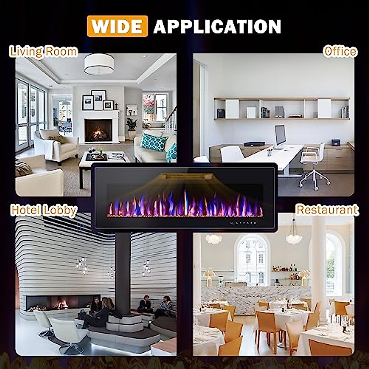 BETELNUT 50" Electric Fireplace Wall Mounted and Recessed w/144 Combination Colors & 5 Brightness,750/1500W Fireplace Heater w/Timer,Low Noise,Remote Control & Touch Screen,Log Set & Crystal Option