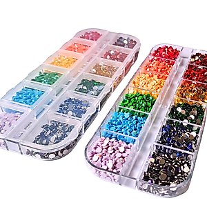 Generic YLJ Crystal and AB Diamond Painting Drills: 9600PCS of Brilliant Rhinestone Diamonds, Organized in 2 12-Grid Container with 12 DMC Colors, Small, YLJ-400-AB-CR