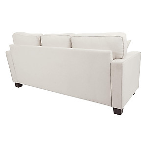 OSP Home Furnishings Ivory Fabric Russell Reversible Sectional Sofa with 2 Pillows and Coffee Finished Legs