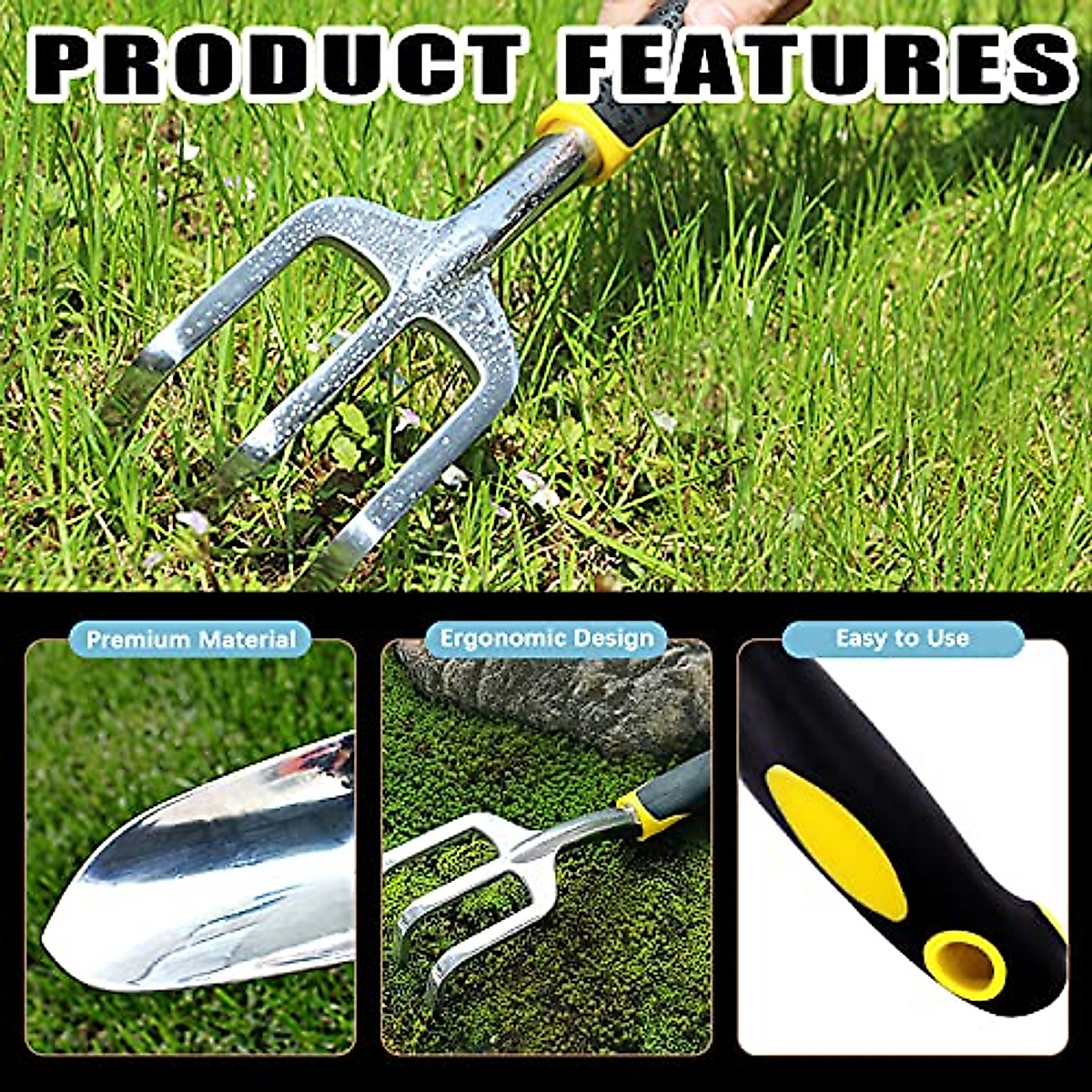 Wokape 50Pcs Garden Tool Set Gardening Kit, Handle Trowel Transplanter Cultivator Pruning Shears Cultivator Hand Rake Shovels and Gardening Gloves Gardening Supplies Gifts for Weeding, Digging