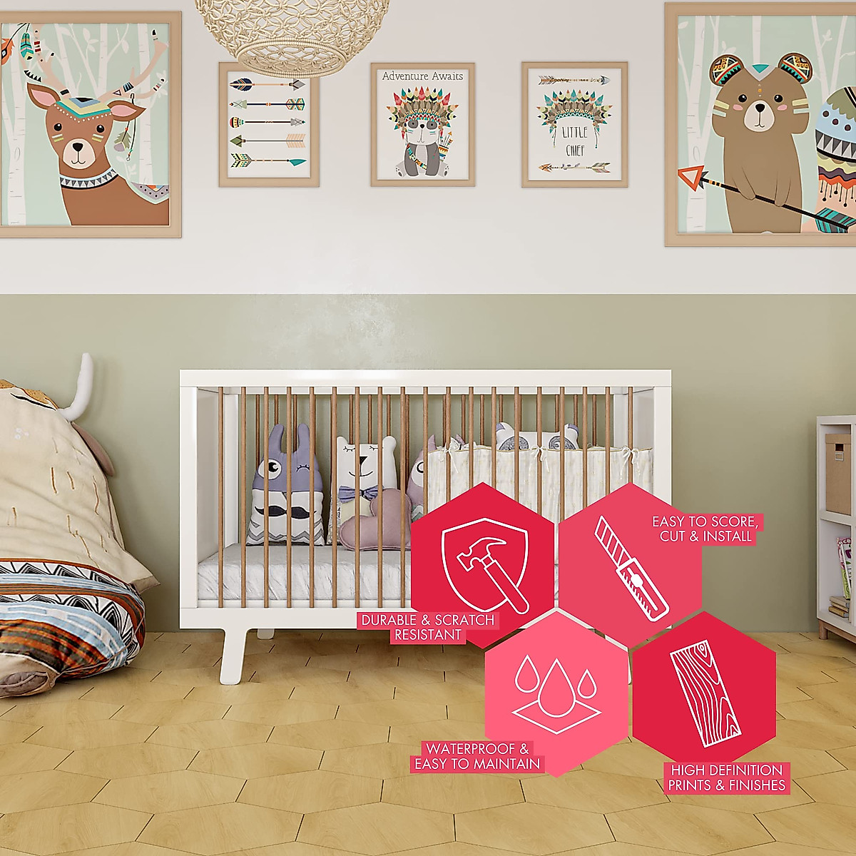 BaseCore HEX Hexagon Vinyl Flooring Pine 5.75" DIY Self Adhesive Textured Modern Floor Tile Peel & Stick Tile | Sample Tile