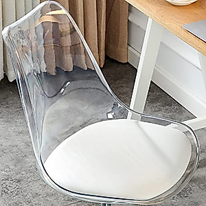 Acrylic Clear Desk Chair Rolling Office Chair with Cushion Armless Swivel Vanity Chairs Plastic Adjustable Height Home Office Desk Chairs with Wheels Modern Ghost Chair for Adult,(White)