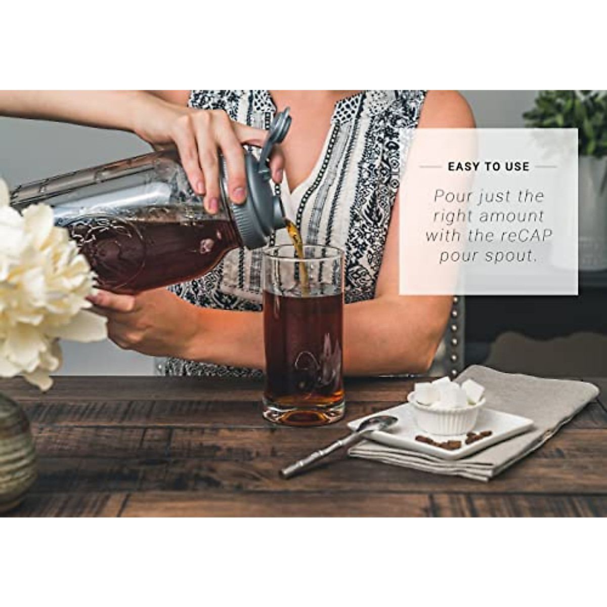 Crave Cold Brew Coffee Maker with American made Flip Cap Lid and 2 Quart Glass Mason Jar, Pour Spout, and Stainless Steel Filter. Perfect for Coffee, Tea, and Water Infusions