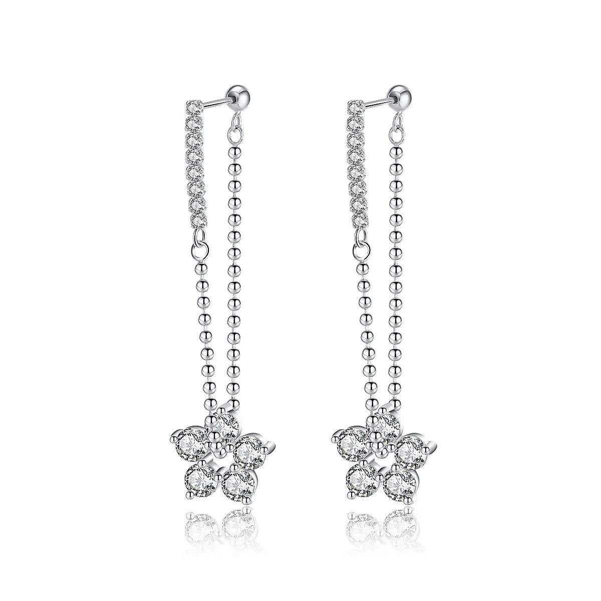 SLUYNZ 925 Sterling Silver CZ Flower Dangle Earrings Chain for Women Crystal Flower Drop Earrings Tassel Chain (A-Silver)