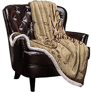 Yun Nist Sherpa Fleece Throw Blankets Vintage Coffee Bean with Mug Super Soft Reversible Blanket, Wram Cozy Throws for Sofa Couch Bed Warm Quotes 60x80in