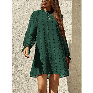 FAMITION Womens Dresses Long Sleeve: Casual Comfortable Green Dress Swiss Dot Wedding Gust Fall Flowy Chiffon Mini Dress for Women XL