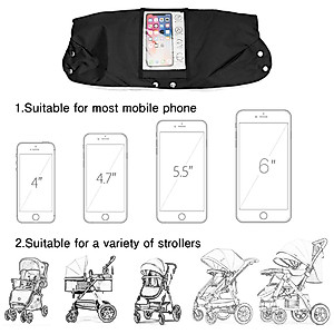 COCODE Pram Hand Muff,Baby Pushchair Fleece Hand Gloves Stroller Hand Muff Hand Warmer Windproof Thickening Anti-Freeze Gloves Universal Pram Accessory with Touch Screen Phone Bag