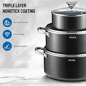Induction Cookware Set 6-Piece, Stackable Kitchen Cooking Pots Set, 6qt 4.8qt & 2qt Pots with Lids, Dishwasher Safe & Oven Safe, Compatible with All Stoves, Black