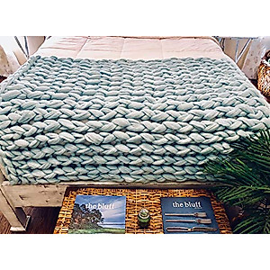 EASTSURE Chunky Knit Blanket Bulky Throw Merino Wool Hand Made Bed Sofa Throw Super Large,Sky Blue,40"x59"