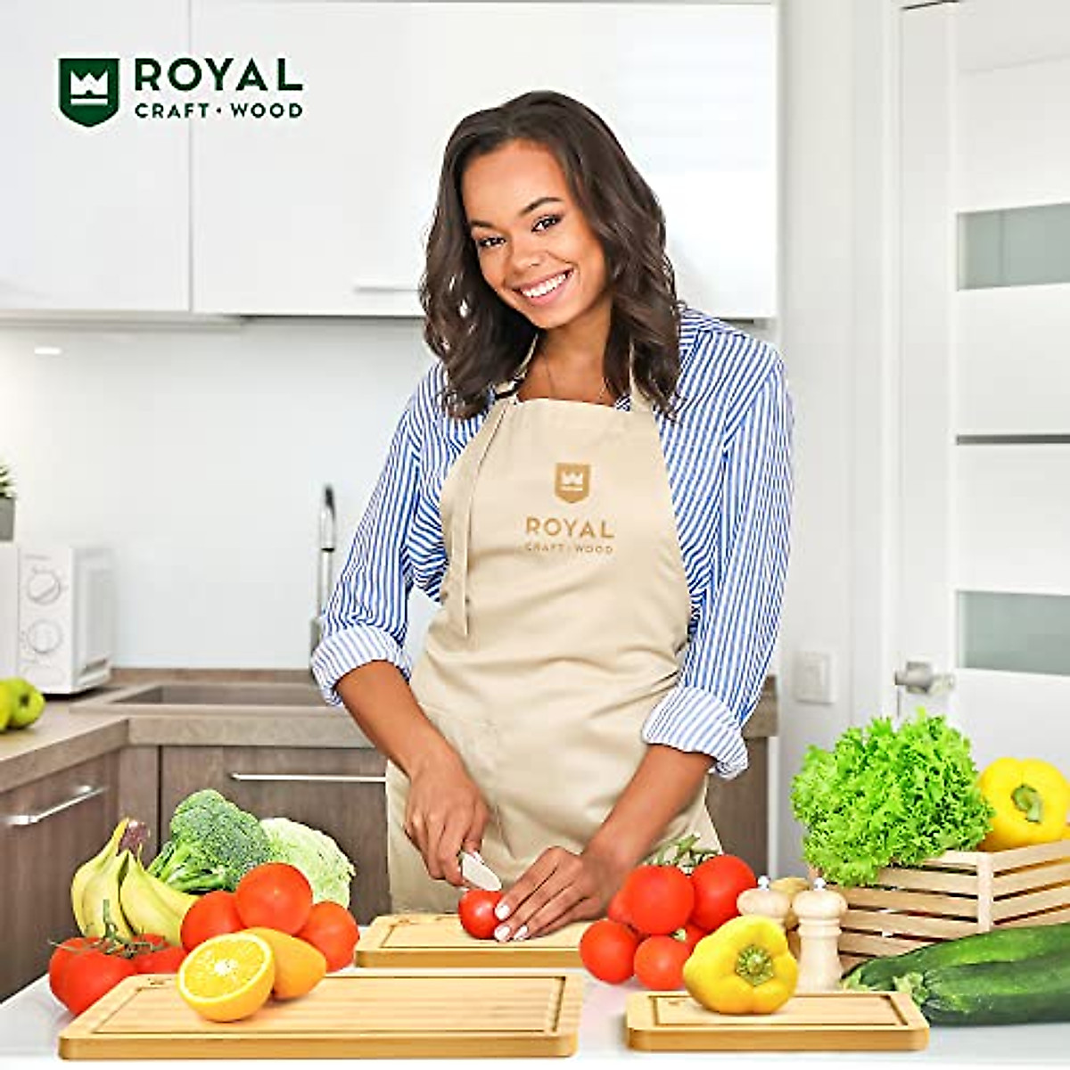 Wooden Cutting Boards for Kitchen Meal Prep & Serving - Bamboo Wood Cutting Board Set with Deep Juice Groove Side Handles - Charcuterie & Chopping Butcher Block for Meat - Kitchen Gadgets Gift (3 Pcs)