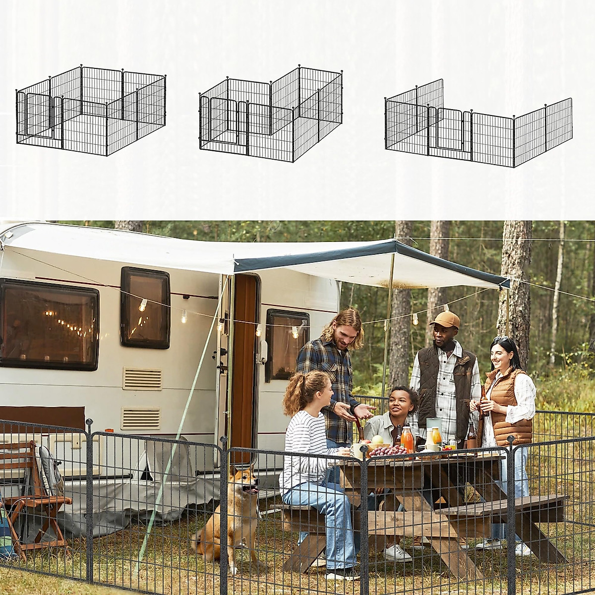 Jhsomdr Dog Playpen Outdoor 32" Height Foldable 32 Panels Heavy Duty Metal Portable Dog Pens Indoor Anti-Rust Exercise Dog Fence with Doors for Large/Medium/Small Pets Play Pen for RV Camping Yard