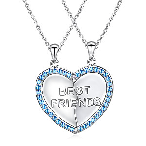 DAOCHONG S925 Sterling Silver Best Friend Bestie Stitch Necklaces Heart 2 Piece Gifts Women Teen Friendship BFF Pendant Set