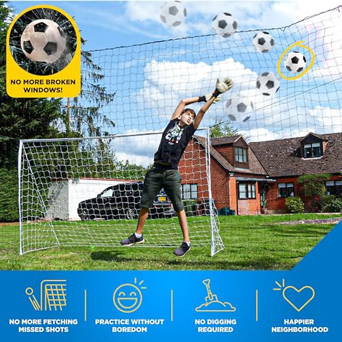 Open Goaaal Soccer Goal Net & Soccer Backstop Net with Rebounder - Soccer Nets for Backyard All in One & Practice Targets - Soccer Goals for Backyard - Large Size (2 Pack)