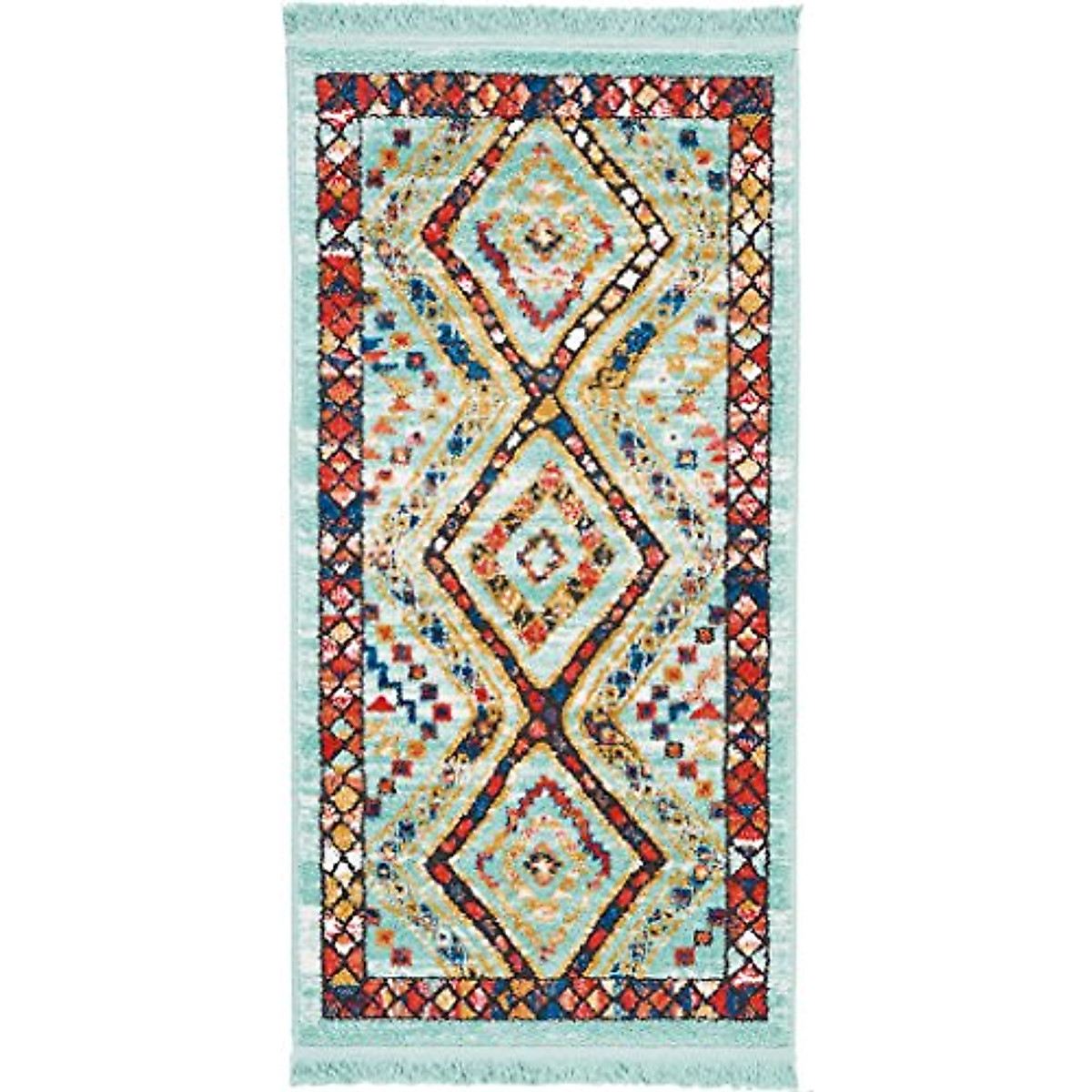 Nourison Tribal Decor Tribal Aqua 2'2" x 4'3" Area -Rug, Easy -Cleaning, Non Shedding, Bed Room, Living Room, Dining Room, Kitchen (2x4)