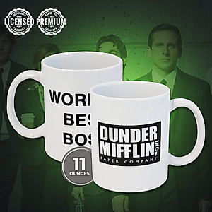 JUST FUNKY The Office “World’s Best Boss” 11 oz Mug and Vanilla Air Freshener Combo pack, 14+, (Officially Licensed)