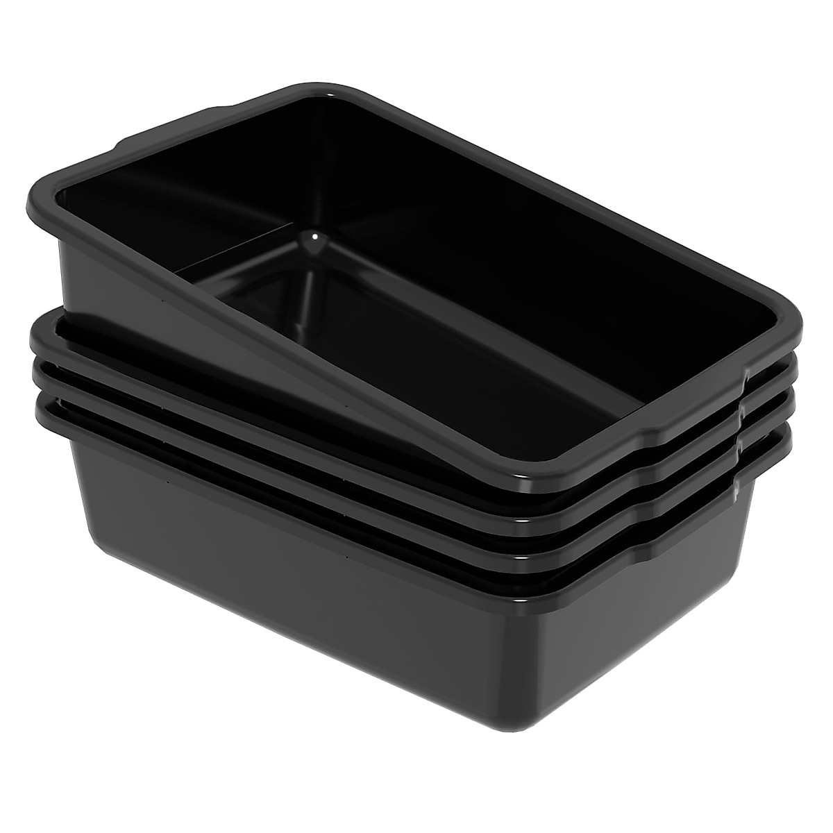 Nihenok 4 Pack Large Commercial Bus Boxes, 35 L Plastic Utility Bus Tote, Black