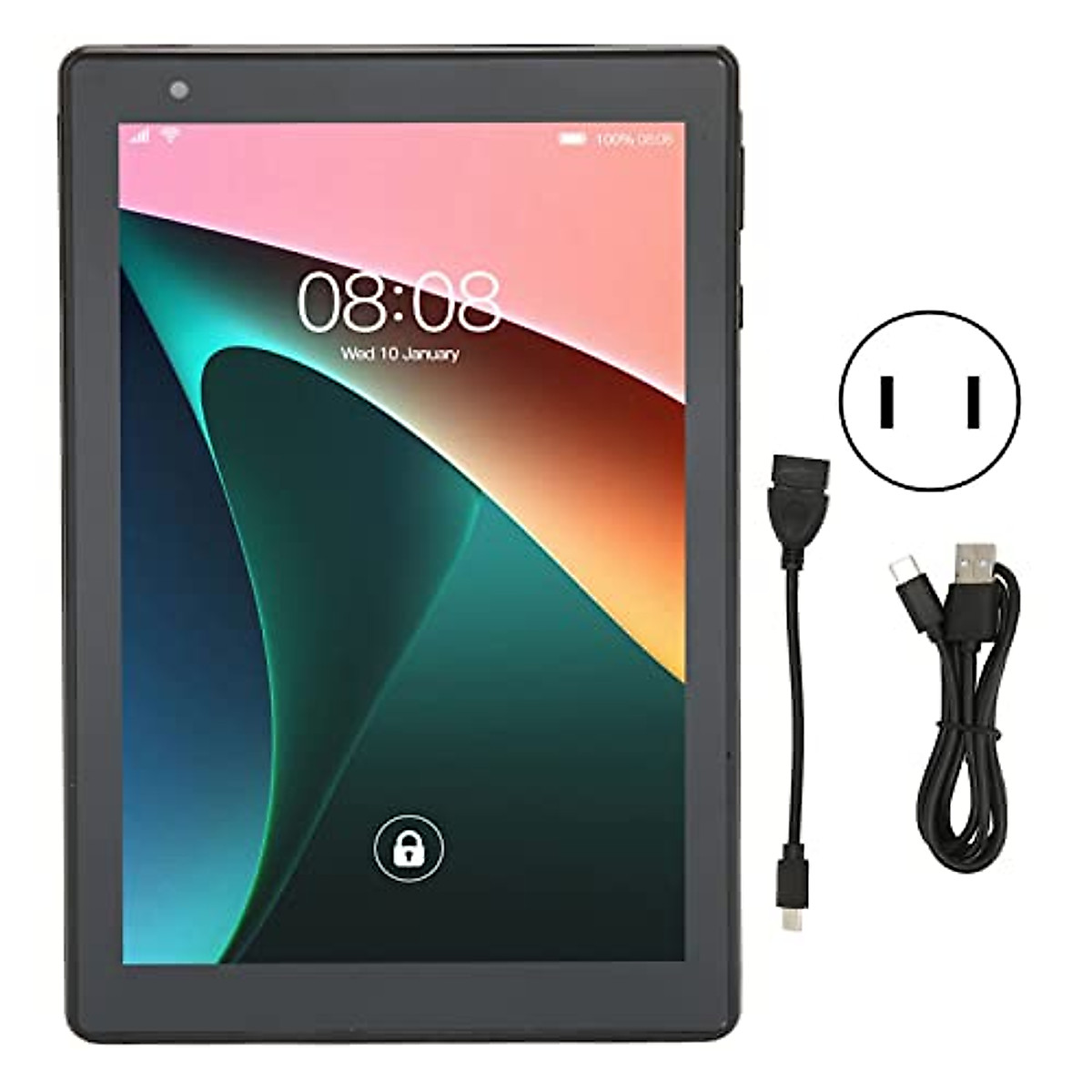 Qinlorgo 8 Inch Tablet, Tablet PC Black Front 200W Rear 800W for Reading for 10.0 (US Plug)