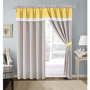 Grand Linen 4 Piece King Size Sunshine Yellow/Grey/White Color Block Milan Down Alternative Comforter Set 104" X 90" Bedding