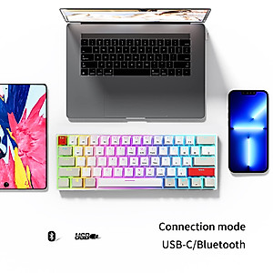 Newmen GM610 60% Mechanical Keyboard,Type-C/Bluetooth Keyboard with RGB Backlit, Hot-Swappable 61 Keys Compact Mechanical Keyboard for Mac/PC Gamer, Travel, Easy to Carry on Business Trip（Blue）