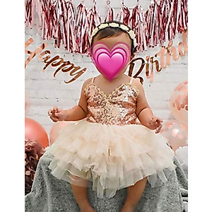Cilucu Girls Dress Toddler Kids Party Dress Sequin Tutu Pageant Lace Dresses Gown for Flower Girl Baby Rose Gold Off White 3T-4T