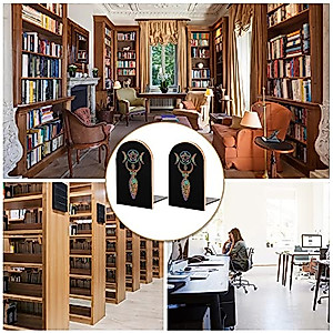 Hon-Lally Wicca Wiccan Triple Moon Gaia Themed Pattern Wood Bookends Decorative Bookend Non-Skid Office Book Stand for Books Office Files Magazine, One Size