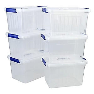Morcte 10 L Plastic Lidded Storage Bin, Clear Storage Box, Pack of 6