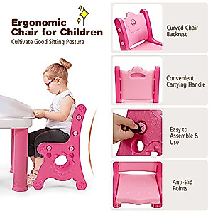 Costzon Kids Table and Chair Set, 3-Piece Toddler Activity Table and Chairs with Storage Drawer, Height Adjustable Chair, Children Desk Furniture Set for Drawing Reading Snack Time Art Craft (Pink)