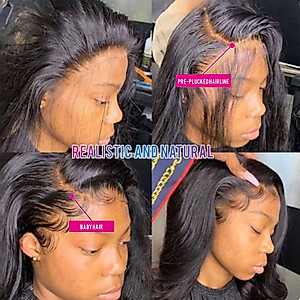 Aaliweya 5x5 HD Lace Closure Wigs Human Hair Body Wave 5x5 Transparent Lace Front Wig for Women 150 density Lace Closure Wig Pre Plucked with Baby Hair Soft and Smooth Natural Black Color 22inch