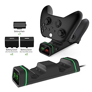 GAMFAMI Controller Charging Station for Xbox One, Controller Charger with 2 x 800mAh Rechargeable Battery Packs Compatible for Xbox One/One X/One S/Xbox One Elite Wireless Controllers…