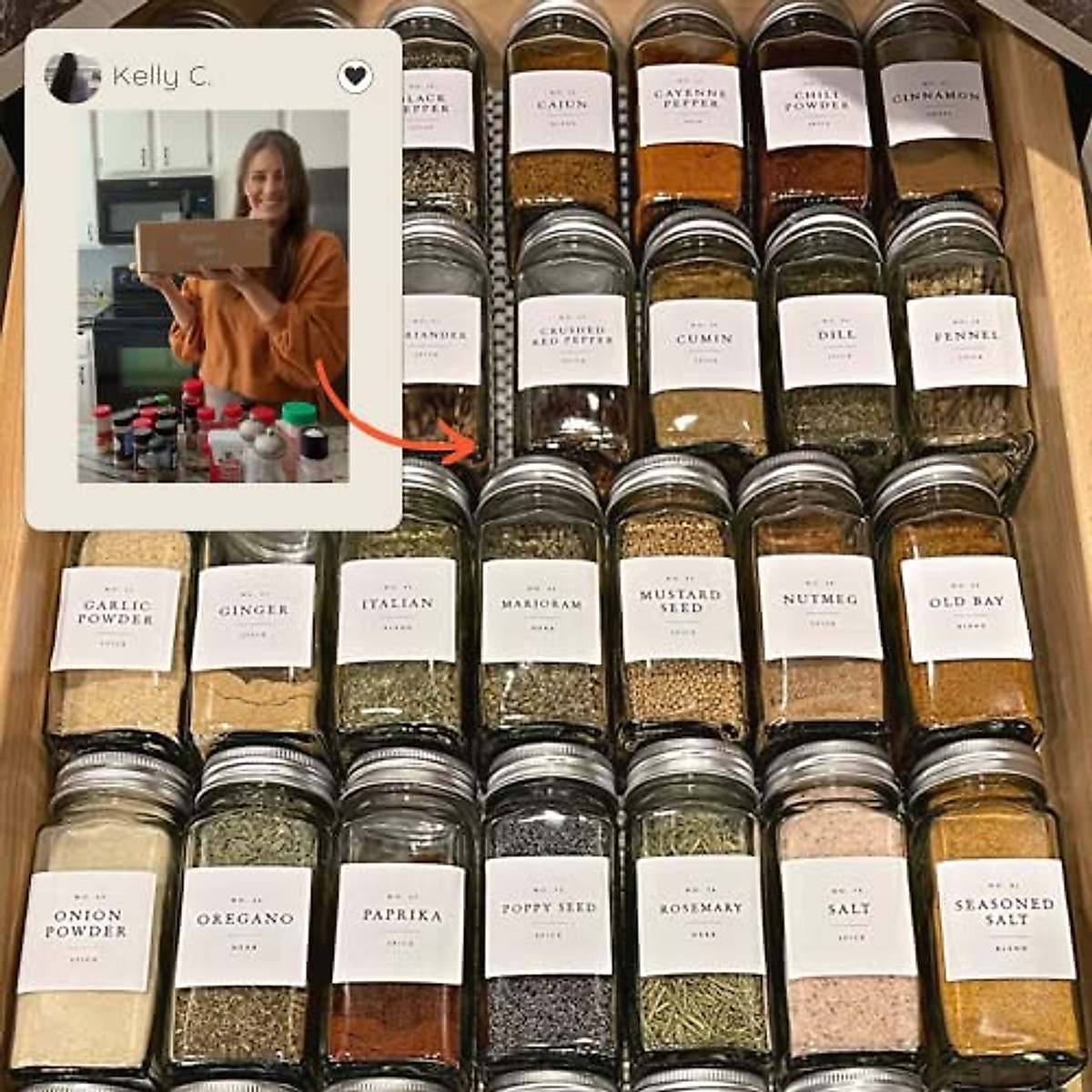 FINESSY Spice Jars With Label Spice Organizer for Cabinet, 24 pcs Seasoning Organizer Seasoning Jars Spice Containers, Empty 4 oz Glass Spice Jars Labels Minimalist, Spice Set Spice Bottles