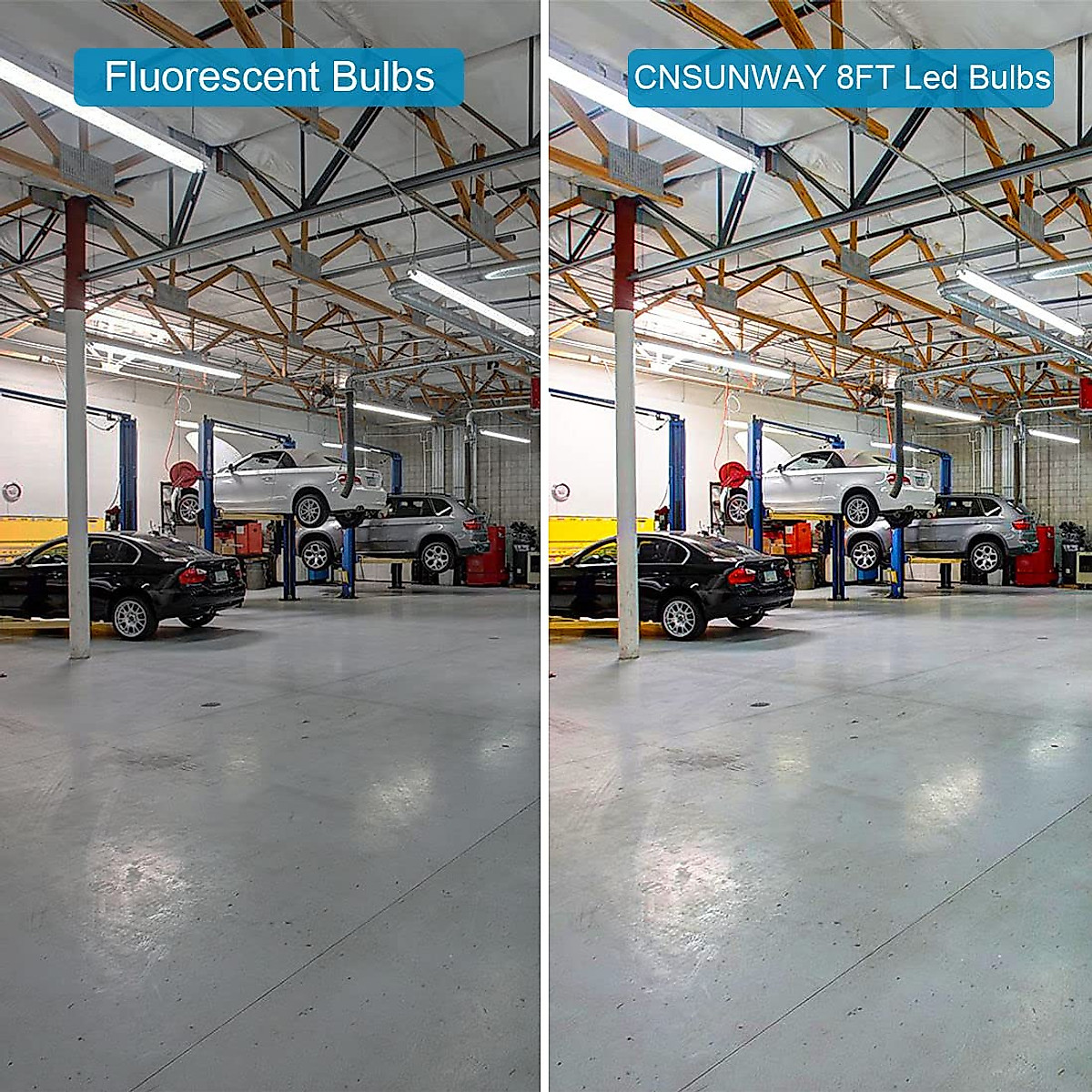 CNSUNWAY 8FT LED Bulbs, 45W 5400LM, 6000K Cool White, Clear Cover, FA8 Single Pin LED Tube Lights, Ballast Bypass, T8 T10 T12 Fluorescent Light Bulbs Replacement, ETL Listed - 25 Pack