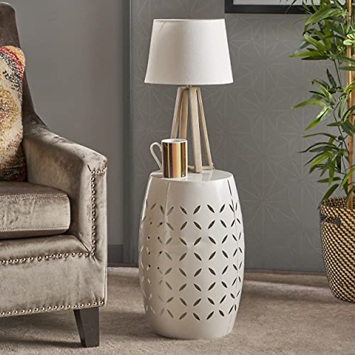 Christopher Knight Home Jorell Indoor Lace Cut Iron Accent Table, White 12.25 in x 12.25 in x 18.0 in