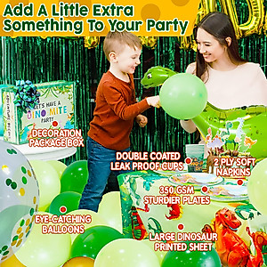 Partyville Dinosaur Party Decorations - Dinosaur Birthday Party Supplies Kit (SERVES 16) With Plates Cups Napkins Banner Cutlery BALLOON PUMP Tablecloth AND MUCH MORE