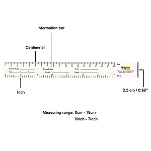 WIN TAPE 18cm / 7'' Educare Wound Ruler (PAPER) Wound Measuring Tape (Pack of 100) Medical Medimeter
