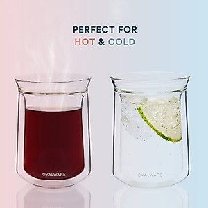 OVALWARE Double Wall Single Lip Insulated Glass Cup, Set of 2 (12oz / 350ml) - Borosilicate Glass For Coffee, Tea, Whiskey, Cocktails & All Beverages - Minimalistic & Durable Double-Wall Drinking Mug