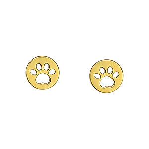 Solid 14K Yellow Gold Tiny Small Dainty Polished Paw Open Disk Dot Stud Earrings (Open Paw)
