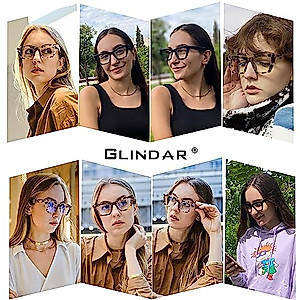 GLINDAR Cat Eye Blue Light Blocking Glasses Vintage Narrow Square Computer Eyeglasses Acetate Frame Tortoise