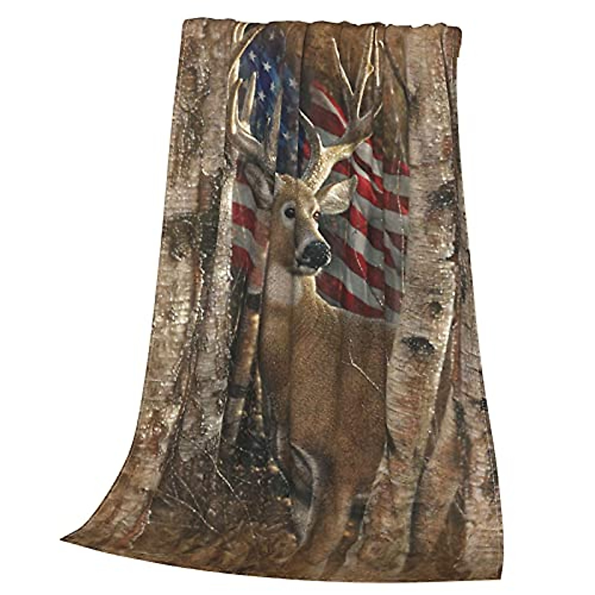 Deer Camo American Flag Throw Blanket Warm Ultra-Soft Micro Fleece Blanket for Bed Couch Living Room Decoration