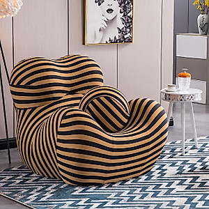 HomSof Barrel Accent Chair Sofa with Spherical Ottoman, Mordern Comfy Stripe Chair for Living Room,Black & Yellow,Large