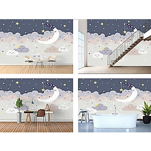 Dslbz Star Moon Nursery Children's Room Wall Mural Wallpaper for Bedroom 98" x 71"(W x H)